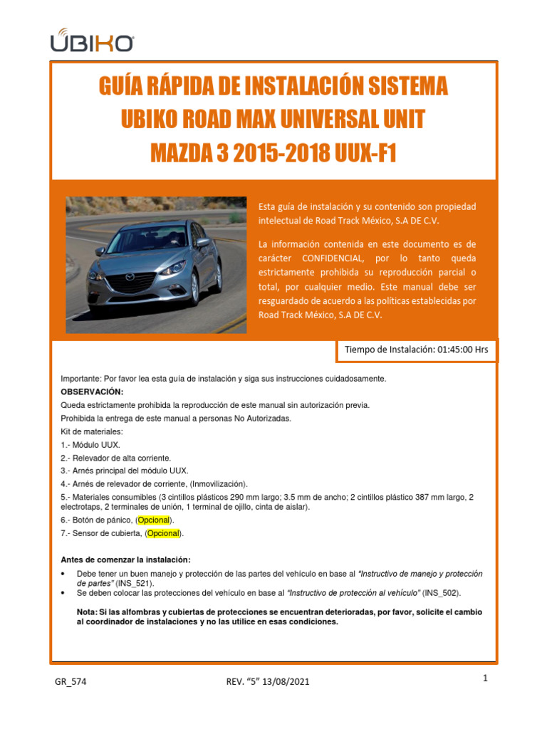Guía Instalación UBIKO Mazda 3 2015-2018 | PDF | Tecnologías ...