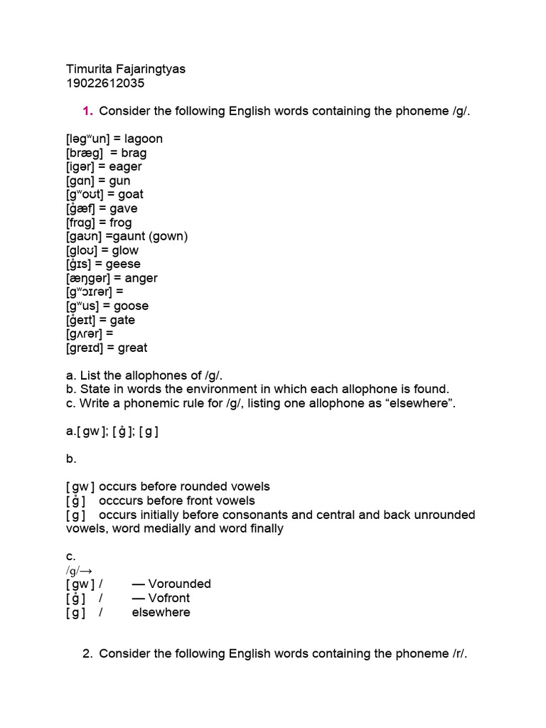 Exercise Allophones | PDF