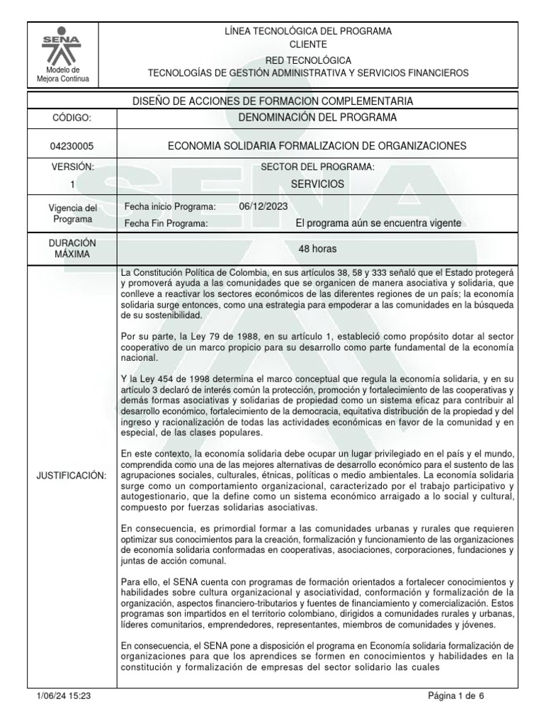Informe Programa de Formación Complementaria | PDF | Evaluación | Contabilidad