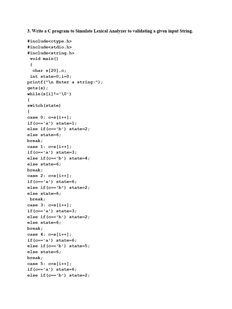 Write A C Program To Simulate Lexical Analyzer To Validating A Given ... Write A C Program To Simulate Lexical Analyzer To Validating A Given ...