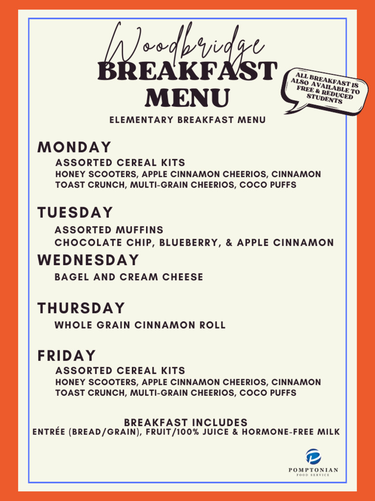 Elementary Breakfast Menu | PDF