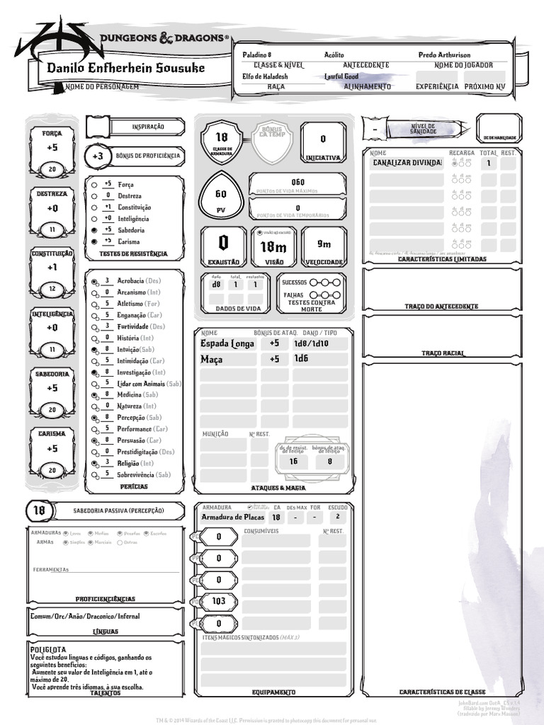 Ficha Do Danilo | PDF | Elfos | Fé