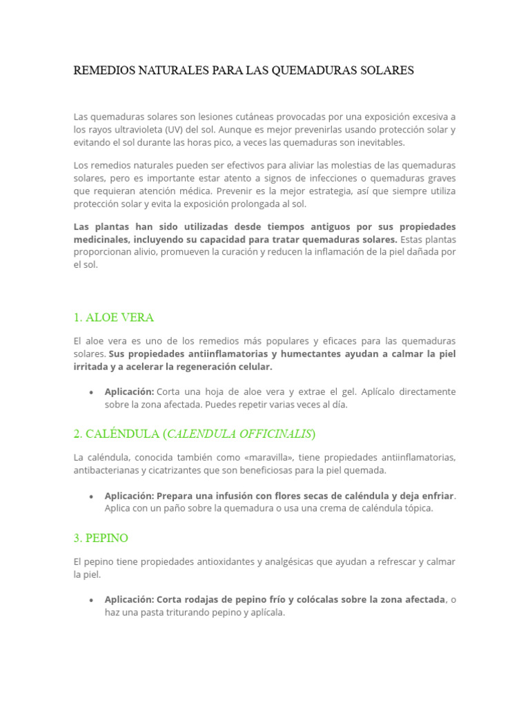 Remedios Naturales para Las Quemaduras Solares | PDF | Quemar | Té