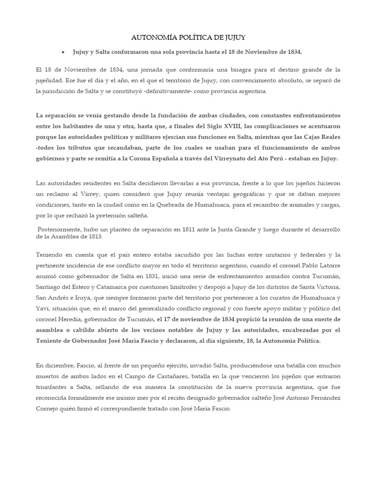 Autonomía Política de Jujuy | PDF | Argentina | América del Sur