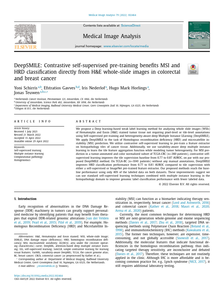 1. DeepSMILE- Contrastive Self-supervised Pre-training Benefits MSI and ... 1. DeepSMILE- Contrastive Self-supervised Pre-training Benefits MSI and ...