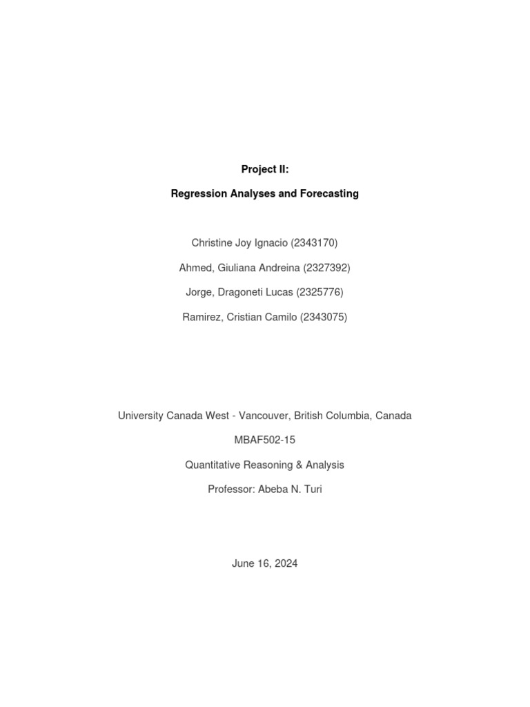 MBAF 502 Project 2 | PDF | Errors And Residuals | Mean Squared Error