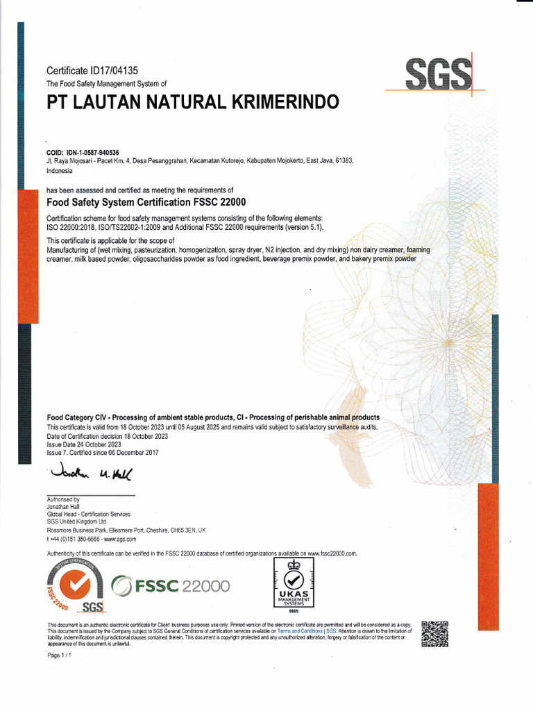 3881 - Certificate FSSC Final Va 05082025 - 2023 | PDF | Food Science ...