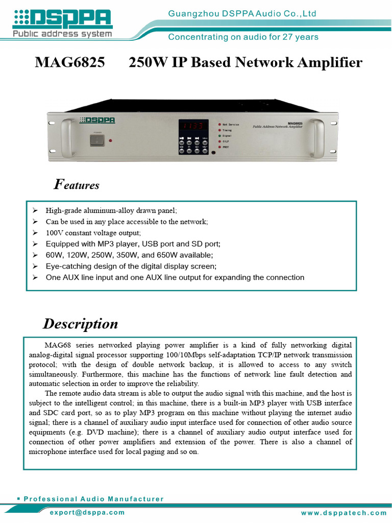 Data Sheet Mag6825 250w Ip Based Network Amplifier | PDF | Amplifier ...