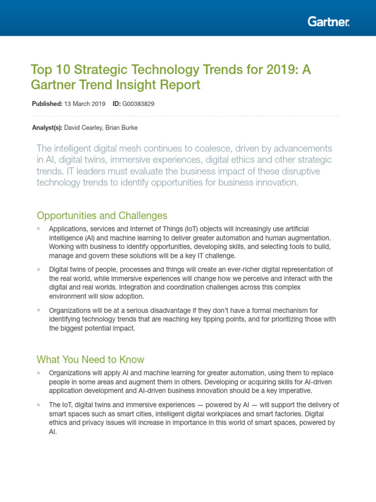 Top 10 Strategic Technology Trends For 2019 A Gartner Trend Insight ...