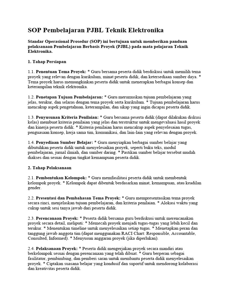 SOP Pembelajaran PJBL Teknik Elektronika | PDF | Seni