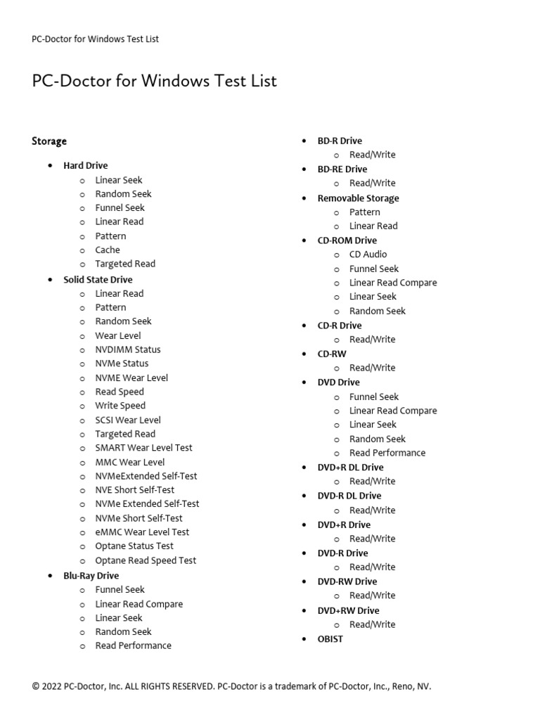 PC-Doctor Windows Test List | PDF | Network Interface Controller | Shader