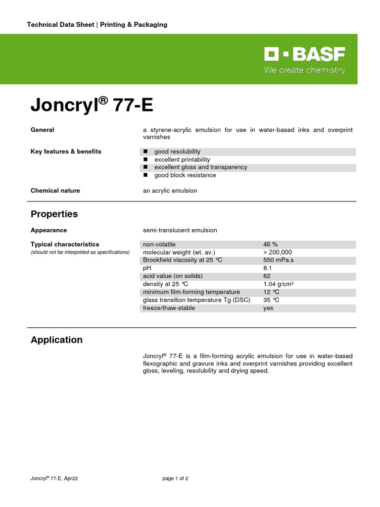 TDS - Joncryl 77 | PDF | Acrylic Paint | Varnish