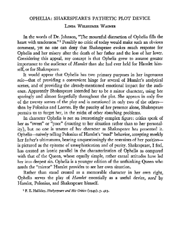 Ophelia - Shakespeare's Pathetic Plot Device | PDF