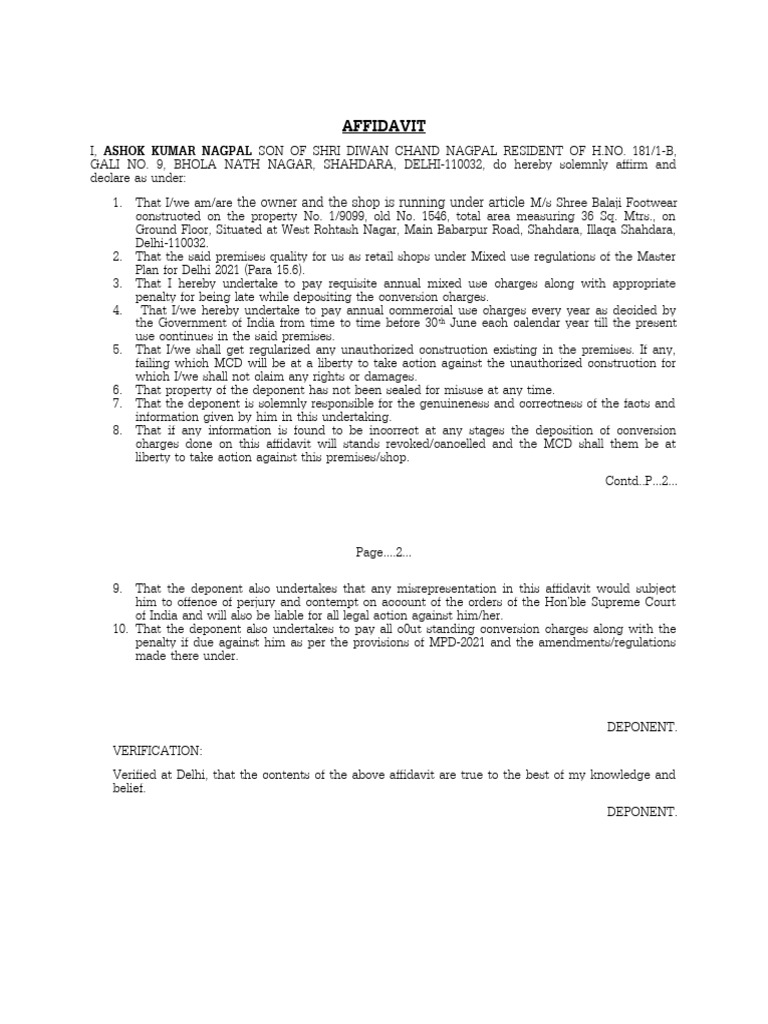 Ashok Kumar Nagpal Mcd-Edmc Conversion Charges) | PDF | Affidavit | Justice