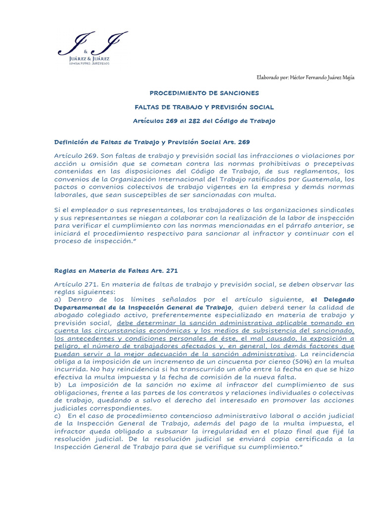 Procedimiento de Sanciones (Faltas de Trabajo y Prevision Social) y Contencioso | PDF | Multa ...