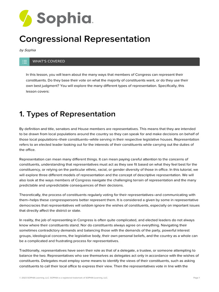 Congressional Representation | PDF | United States Congress | American ...