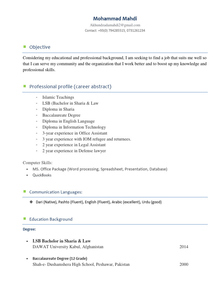 M.Mahdi+CV | PDF | Complaint | Afghanistan