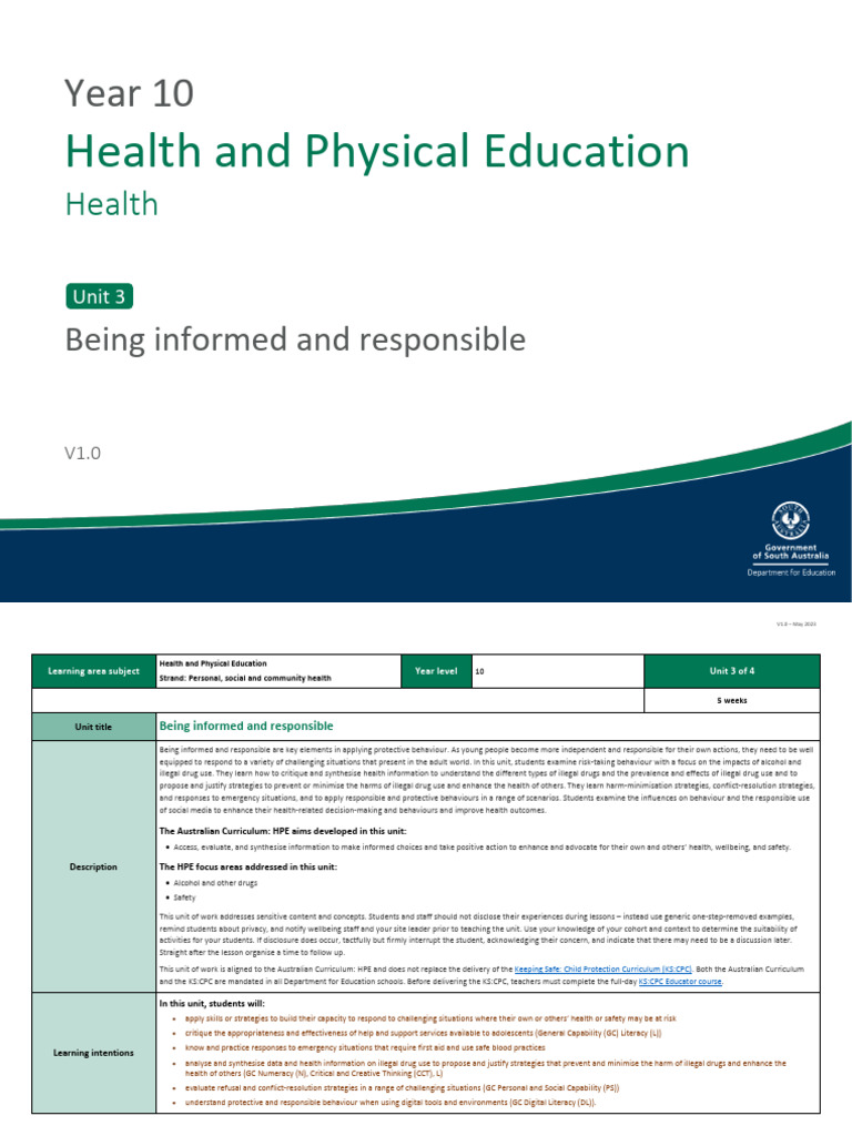 HPE Health Yr10 Unit3 BeingInformedAndResponsible | PDF | Educational ...