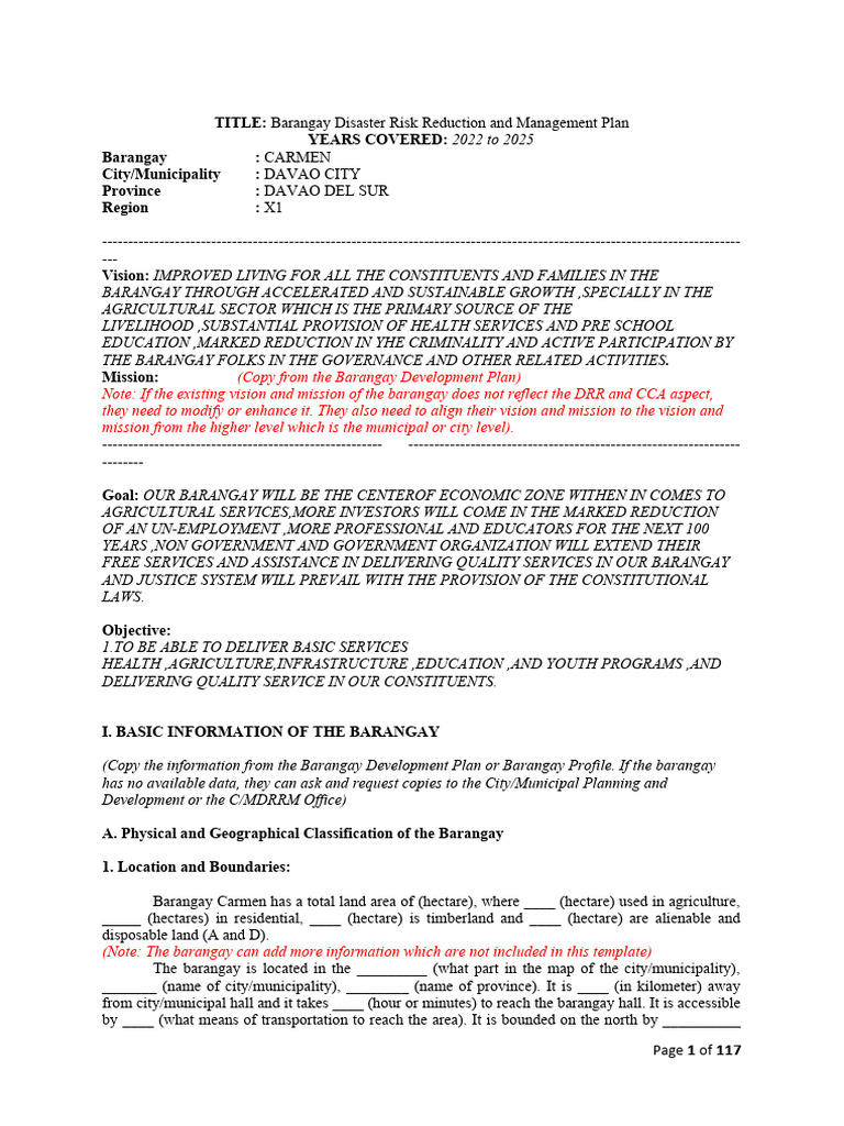 Barangay DRRM Plan 2022-2025 | PDF | Disaster Risk Reduction | Natural ...