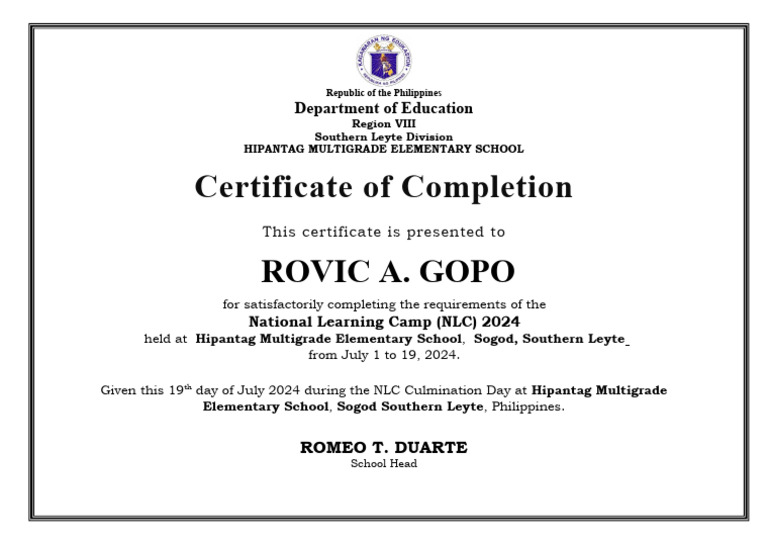 V2 NLC Certificate of Completion - Learner | PDF | Social Science