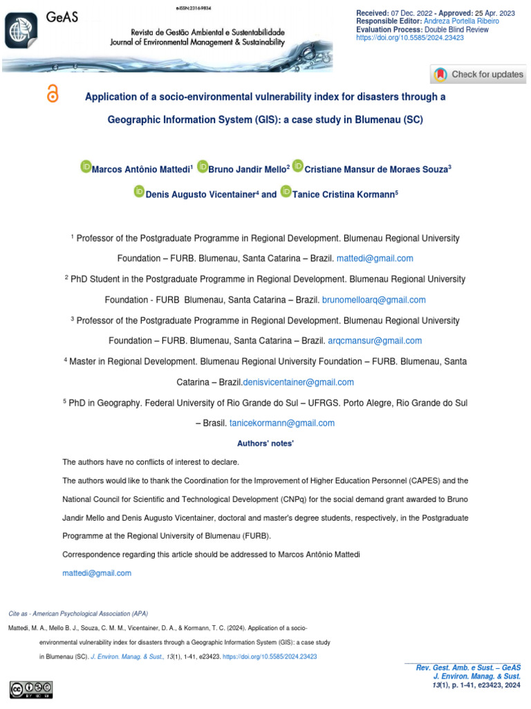 Application Of A Socio Environmental Vulnerability Index For Disasters Through A Geographic