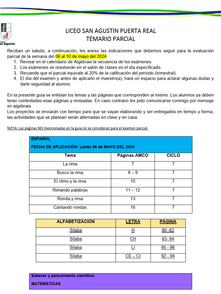 Temario Parcial Mayo | PDF