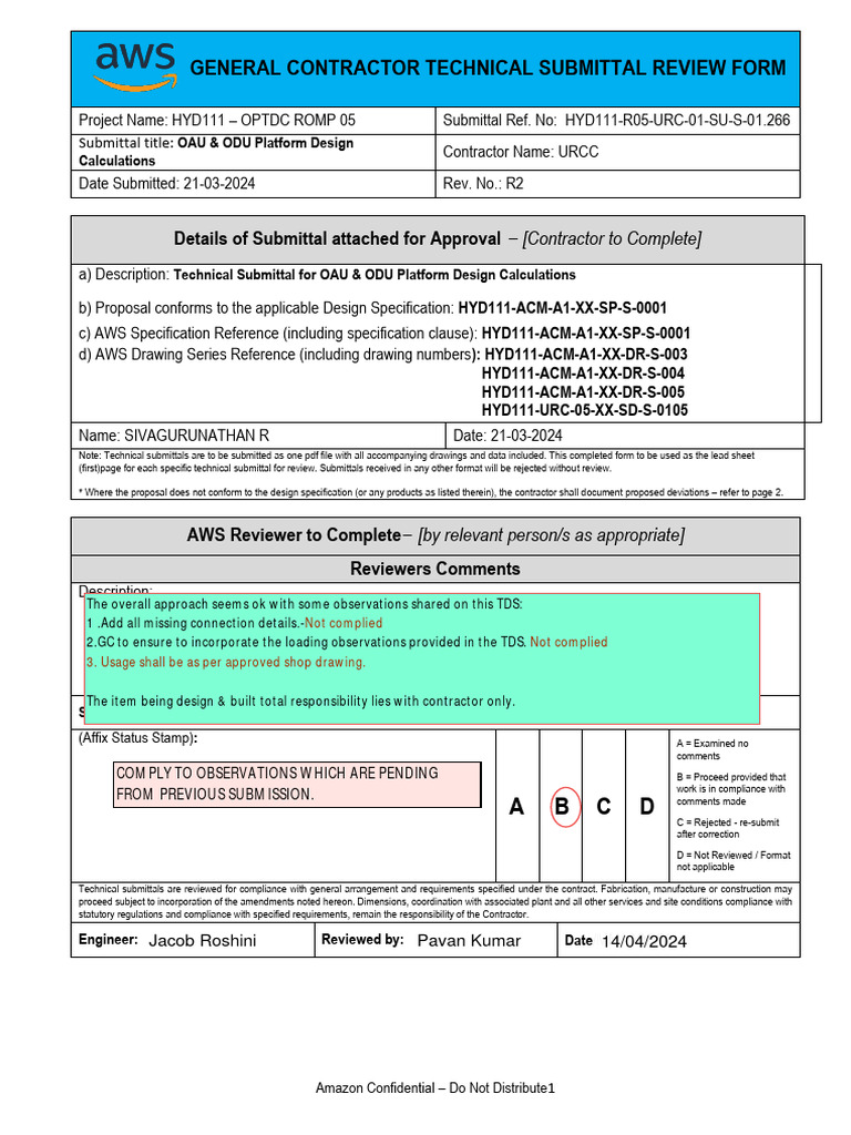 General Contractor Technical Submittal Review Form: Details of ...