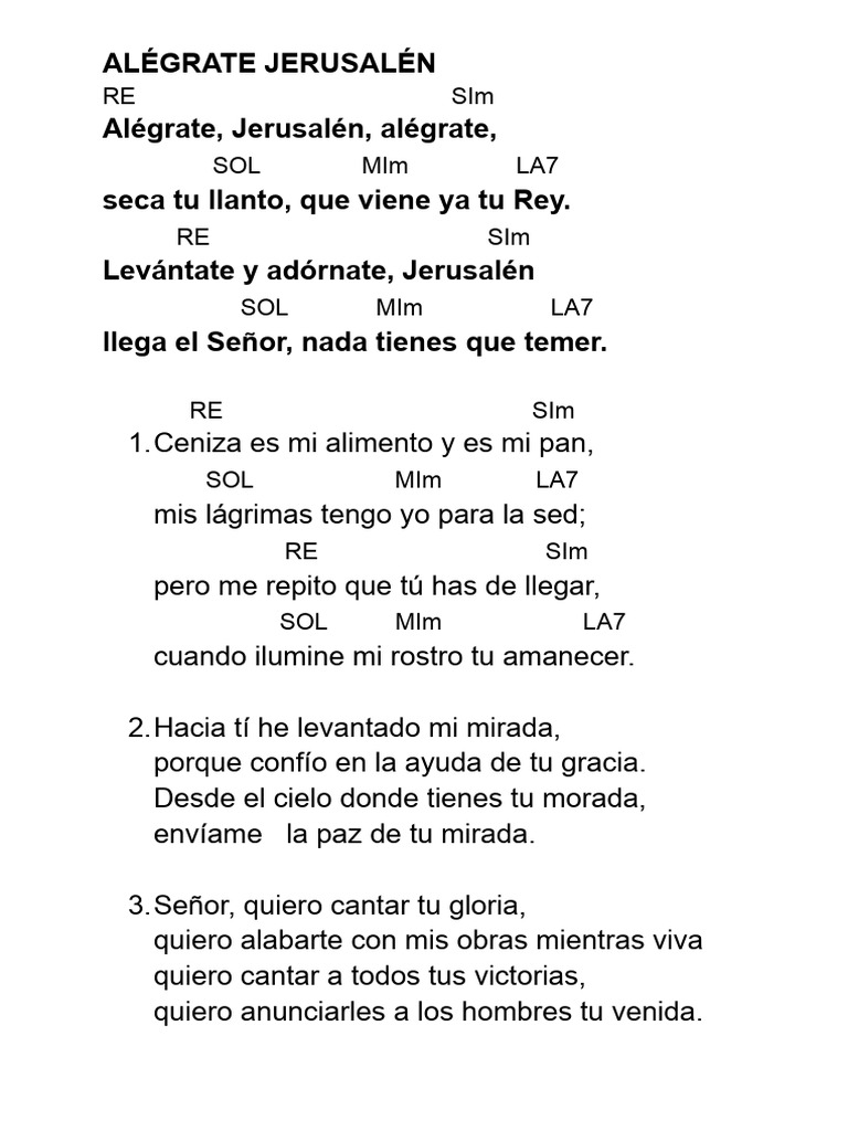 Alégrate Jerusalén: Letra y Mensaje | PDF