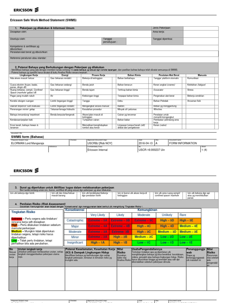 SWMS Safe Work Method Statement Bahasa Rev2 | PDF