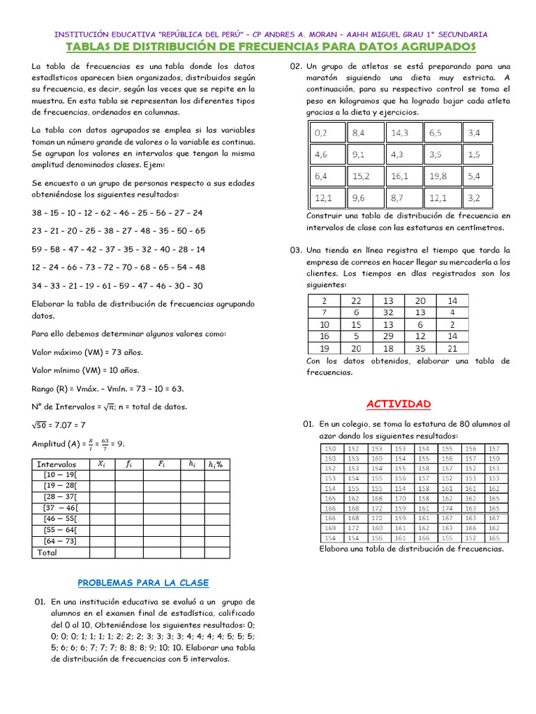 Tablas de Distribución de Frecuencias para Datos Agrupados | PDF