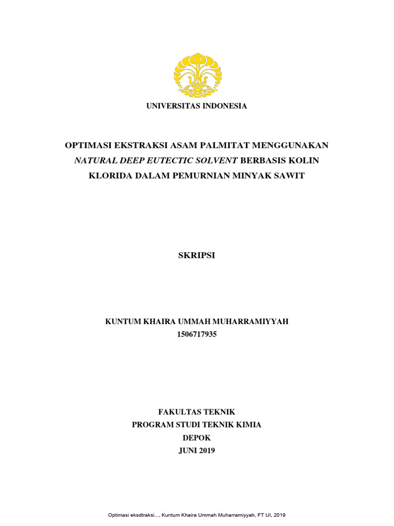 Optimasi Ekstraksi Asam Palmitat NADES | PDF