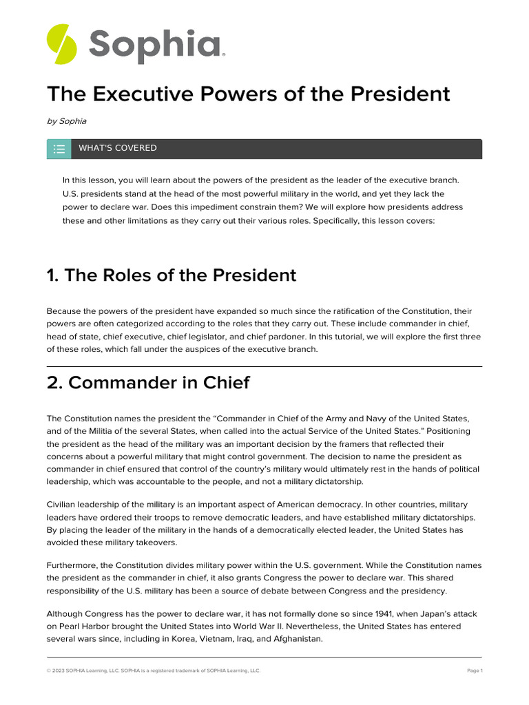 the-executive-powers-of-the-president | PDF | American Government ...