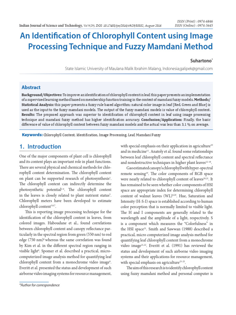 An Identification of Chlorophyll Content Using Image Processing Technique and Fuzzy Mamdani ...