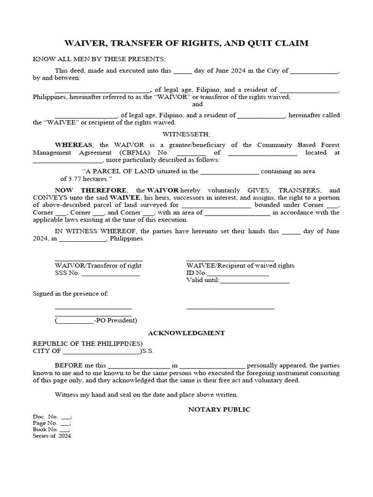 WAIVER & Transfer of Rights Template | PDF | Waiver | Private Law