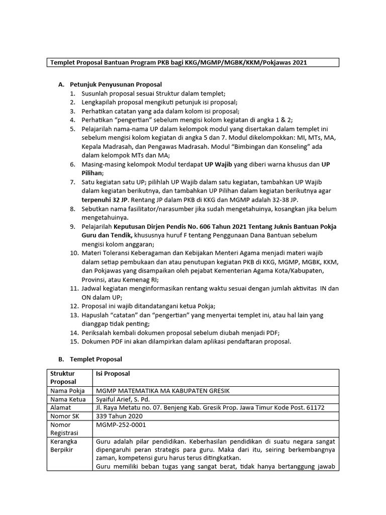 Proposal Bantuan PKB MGMP Matematika | PDF