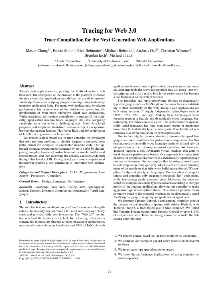 Tracing For Web 3.0: Trace Compilation For The Next Generation Web ...