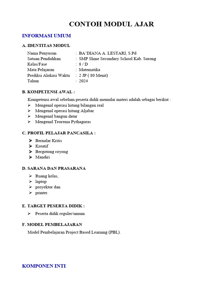 Contoh Modul Ajar | PDF