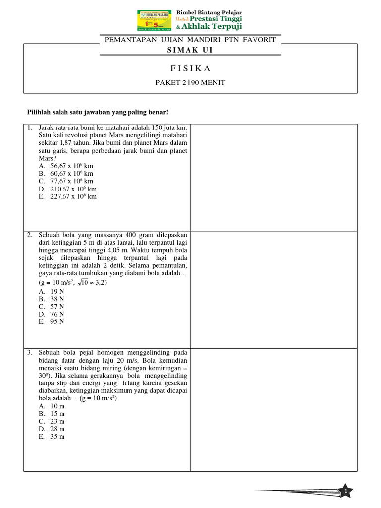 PM UM PTN Fav SIMAK UI - FISIKA - Paket 2 (Layout) TA 23-24 | PDF | Metode & Bahan Ajar | Sains ...