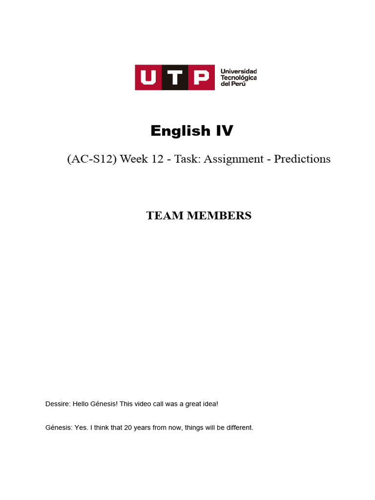 (AC-S12) Week 12 - Task Assignment - Predictions Ingles 4 | PDF
