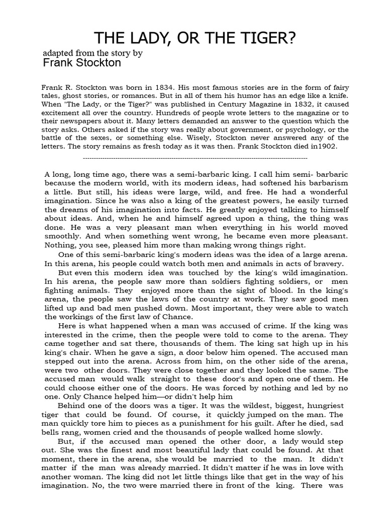 Discussion of - The Lady or The Tiger | PDF