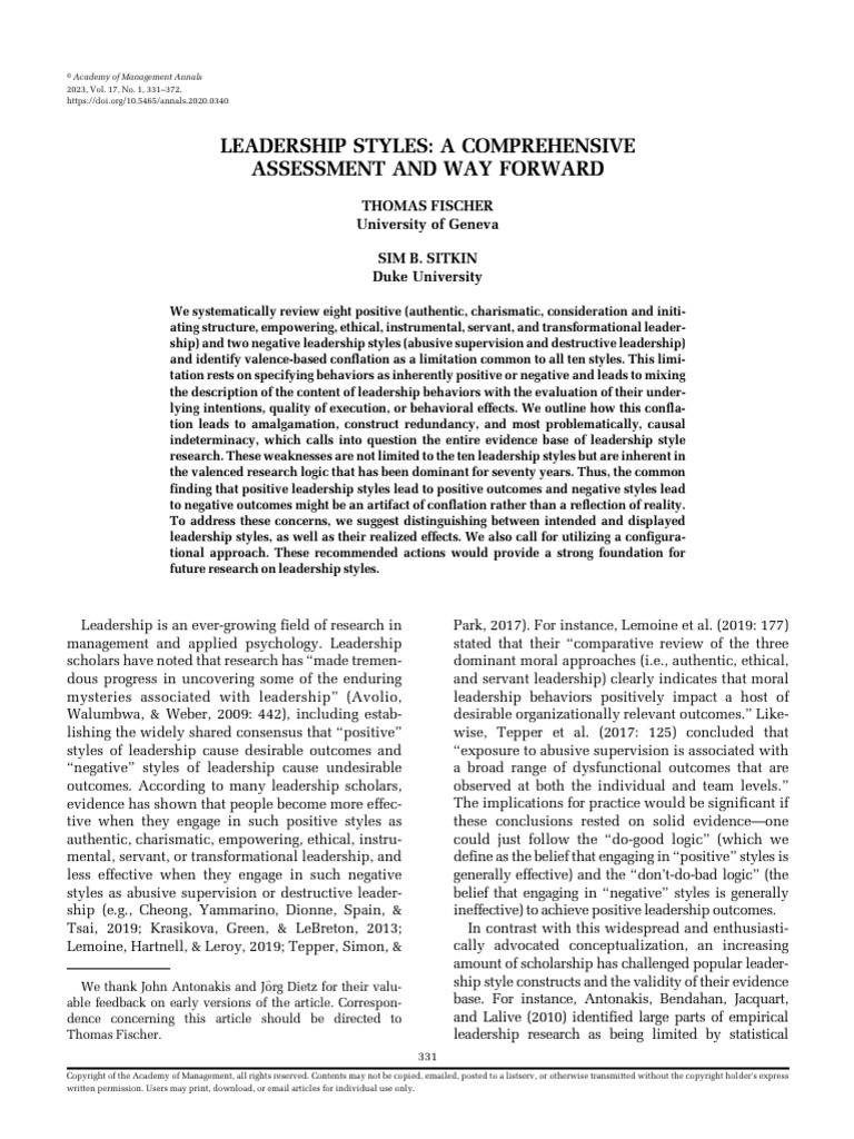 Fisher 2023 Leadership - Way Forward | PDF | Leadership | Intention