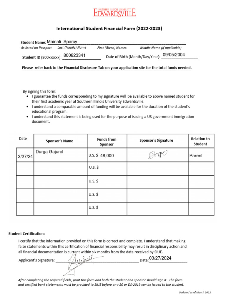 Student Financial Form - SIUE | PDF | Government And Personhood