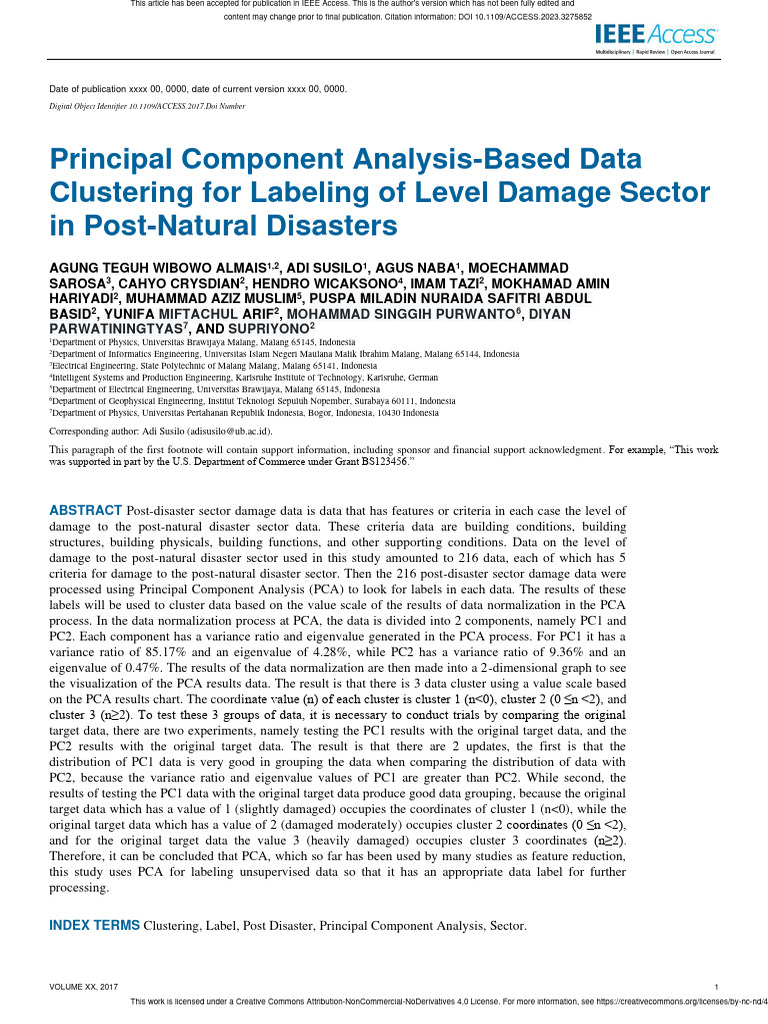 Principal Component Analysis-Based Data Clustering For Labeling of Level Damage Sector in Post ...