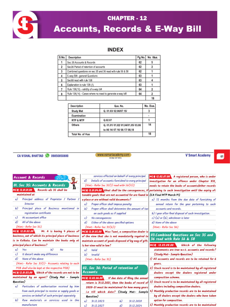 Chapter 12 Accounts Records & Eway Bill | PDF