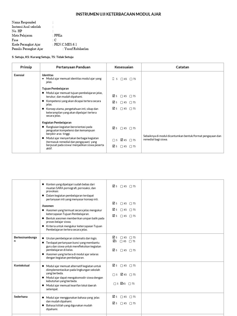 Contoh Lembar Penelaah Perangkat Ajar Atau Modul Aja | PDF