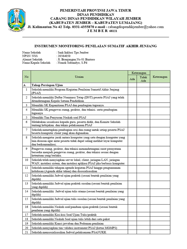 Instrumen - MONEV PSAJ SMK - 2024 WAWAN EKO S | PDF