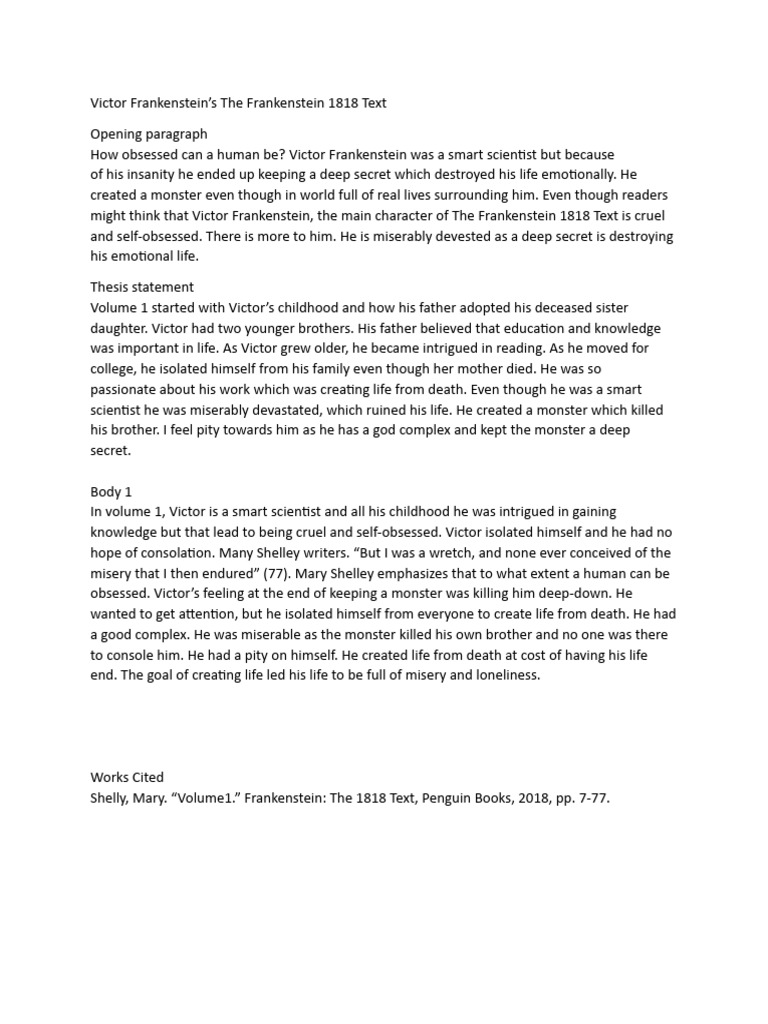 Victor Frankenstein's Obsession | PDF
