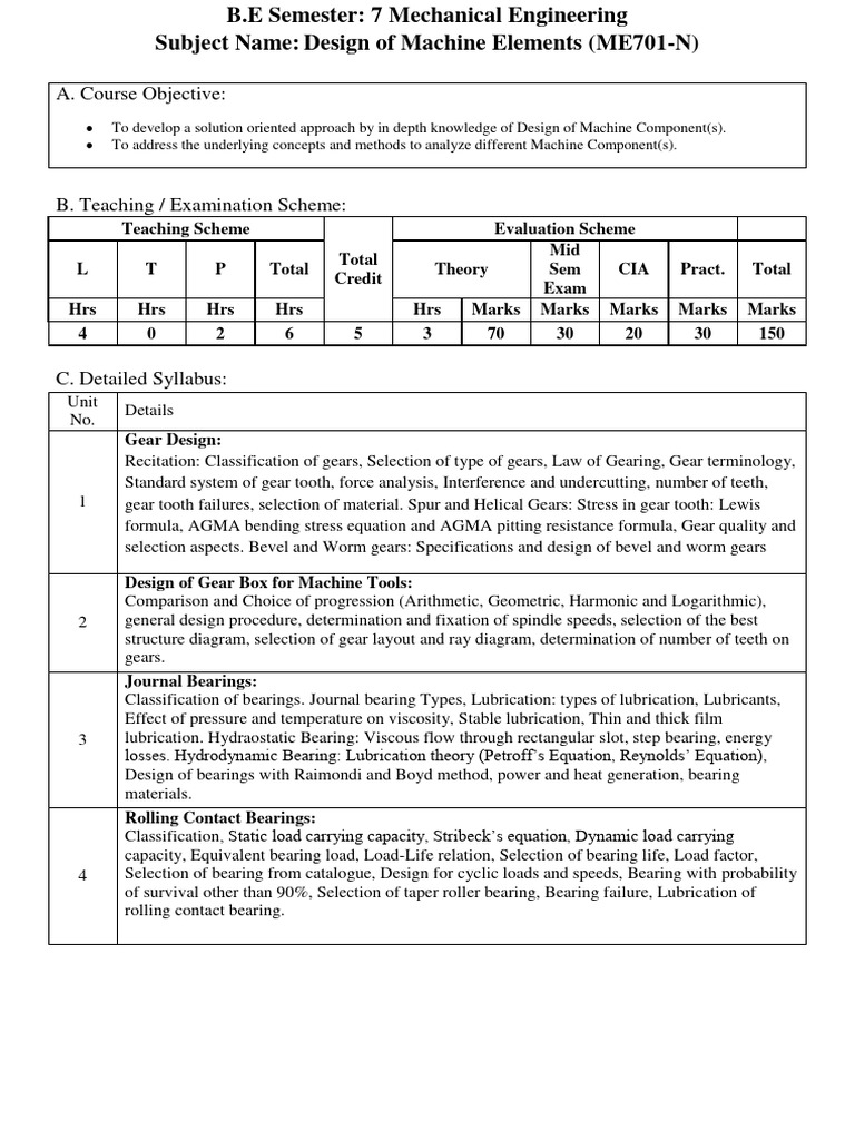 ME701-N Design of Machine Elements | PDF | Gear | Bearing (Mechanical)