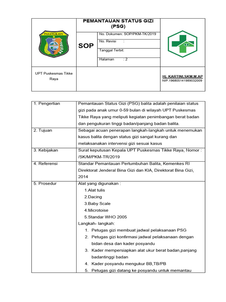 Sop Pemantauan Status Gizi | PDF | Pengembangan Diri | Kesehatan Holistik