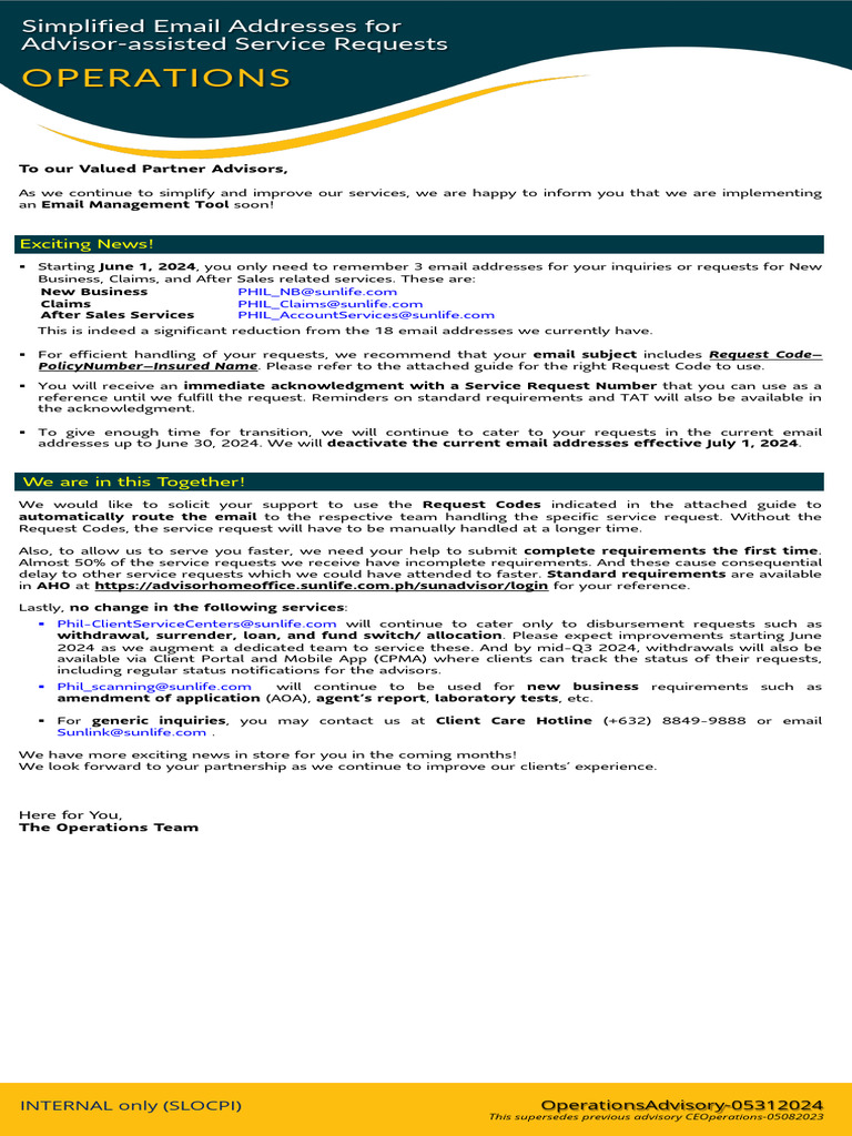 Operations Simplified Email Addresses Memo 052924 SLOCPI 1 | PDF ...